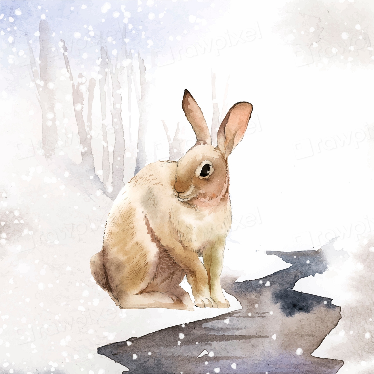 Wild brown rabbit in a winter | Free Vector Illustration - rawpixel