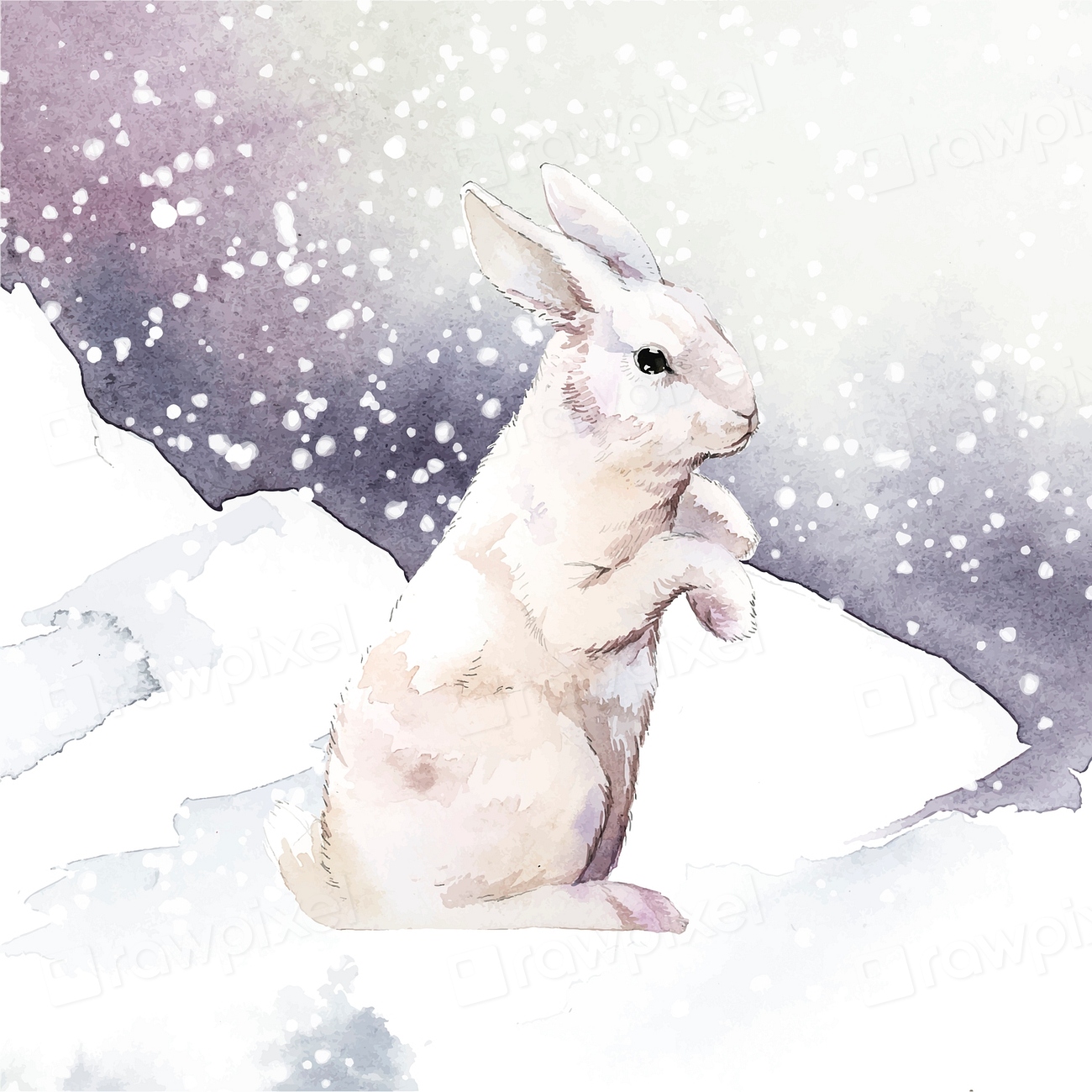 Wild white rabbit in a winter | Free Vector Illustration - rawpixel