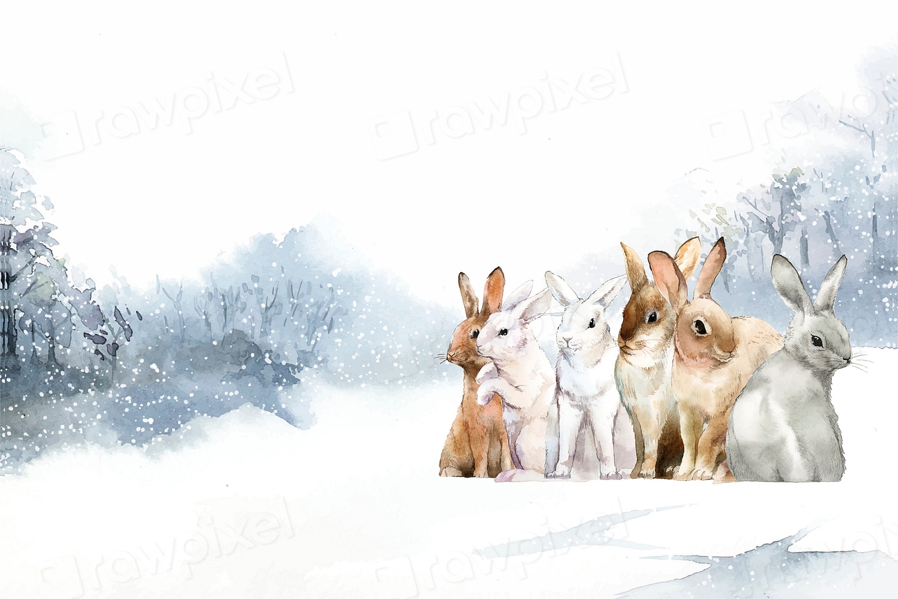 Wild rabbits winter snow painted | Premium Vector Illustration - rawpixel