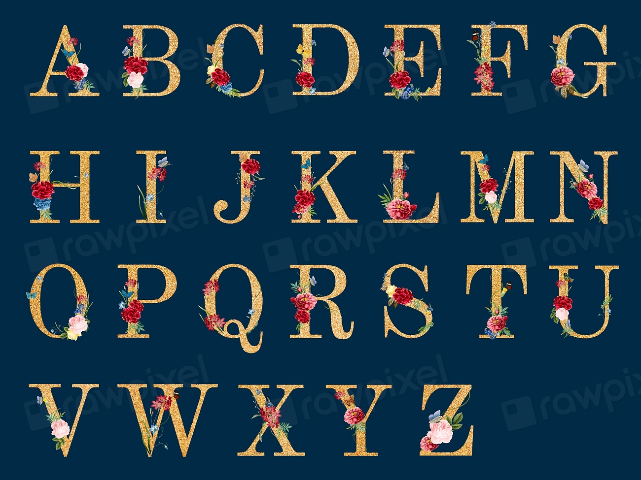 Botanical alphabet tropical flowers illustration | Premium Vector ...