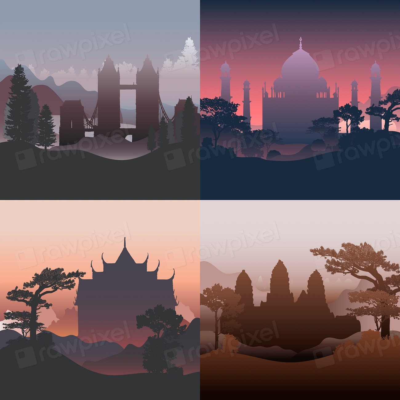 Collection of architectural landmarks vector | Free Vector - rawpixel