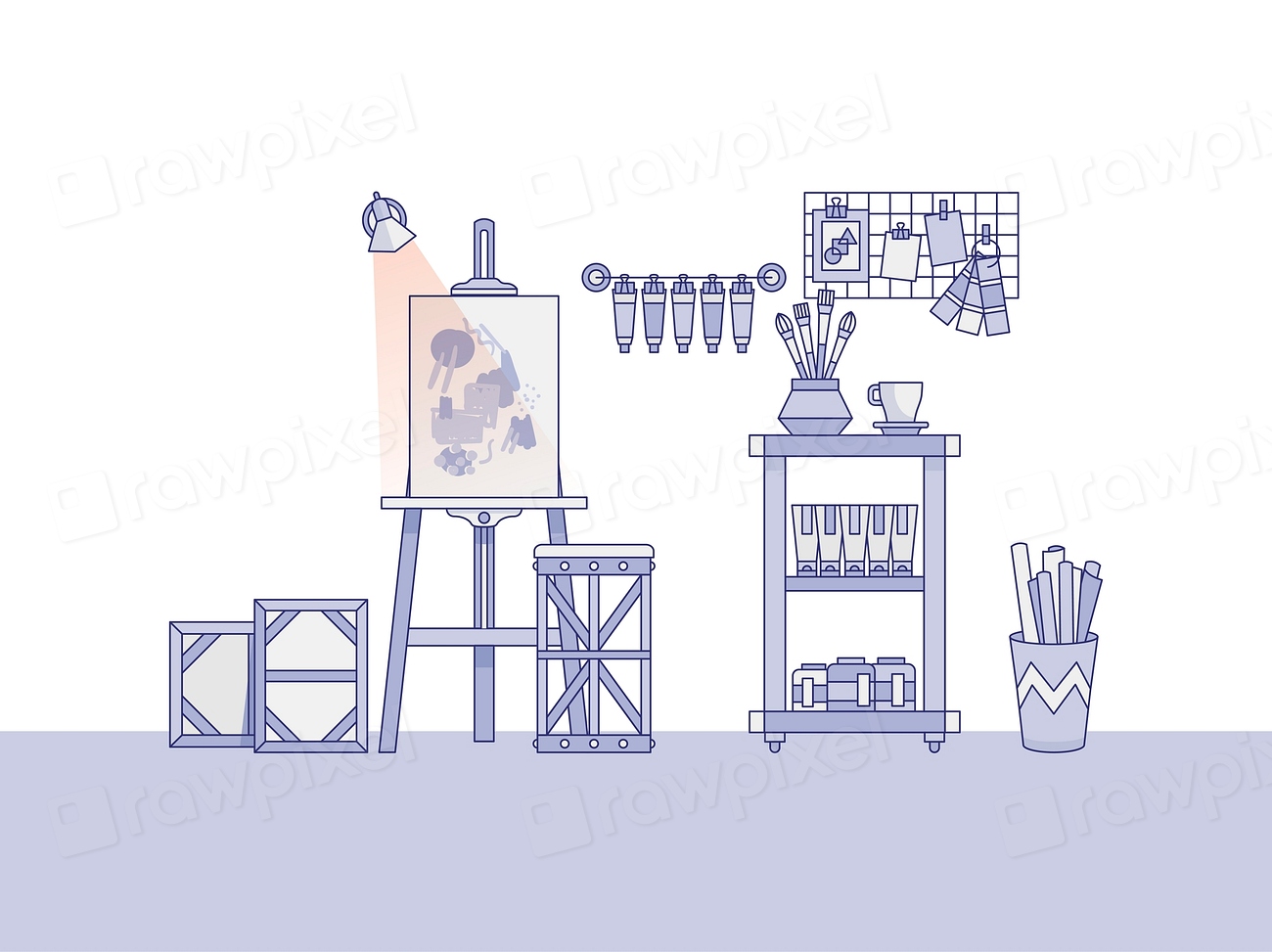 Workspace of an artistic painter | Free Vector - rawpixel