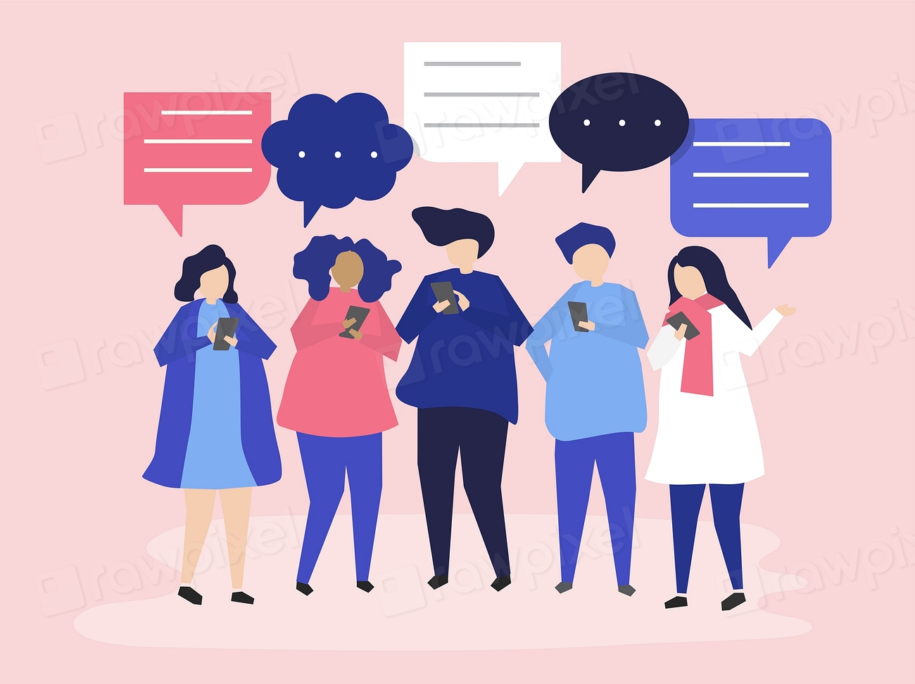 Characters people chatting smartphones illustration | Premium Vector ...
