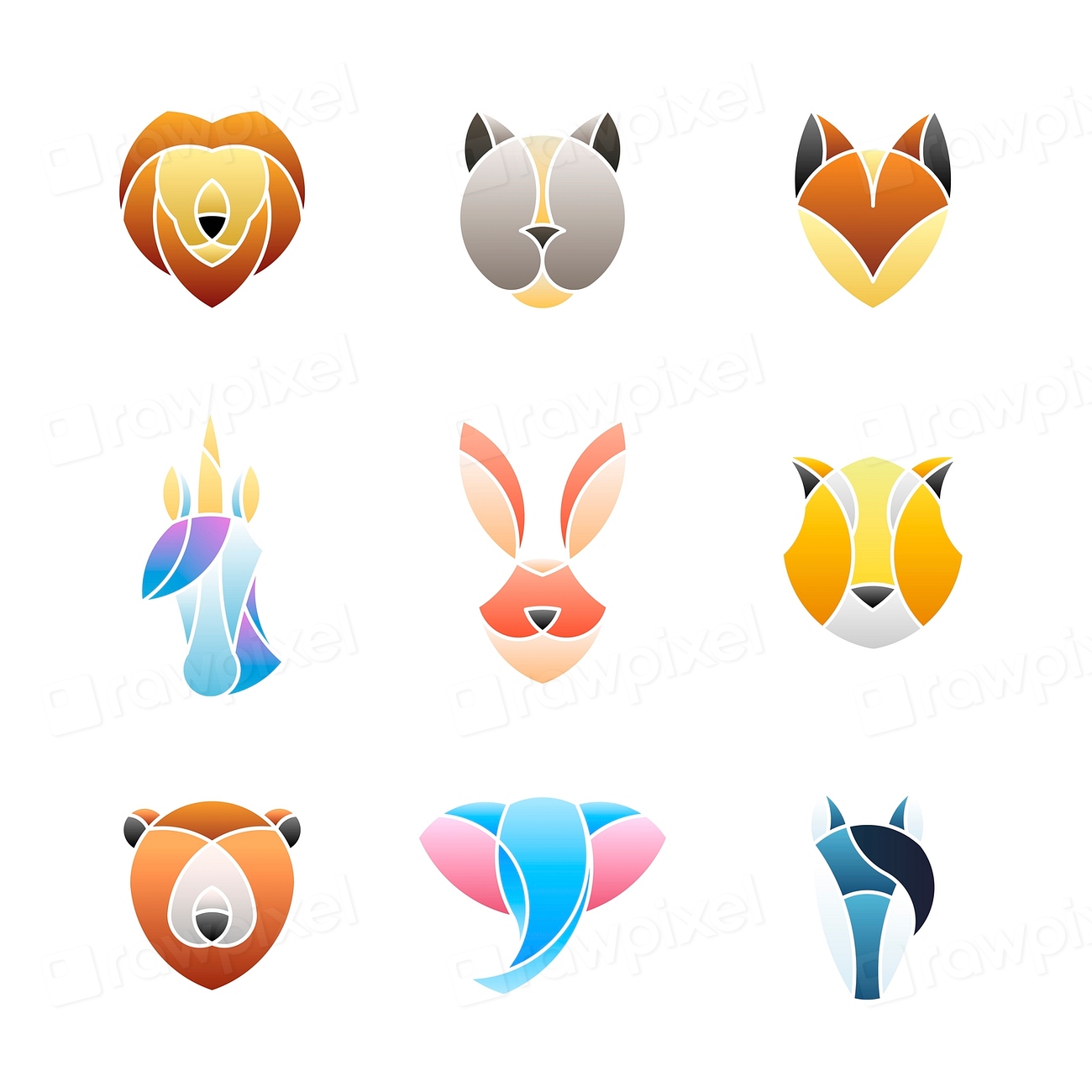 Set linear graphic animal heads | Premium Vector - rawpixel