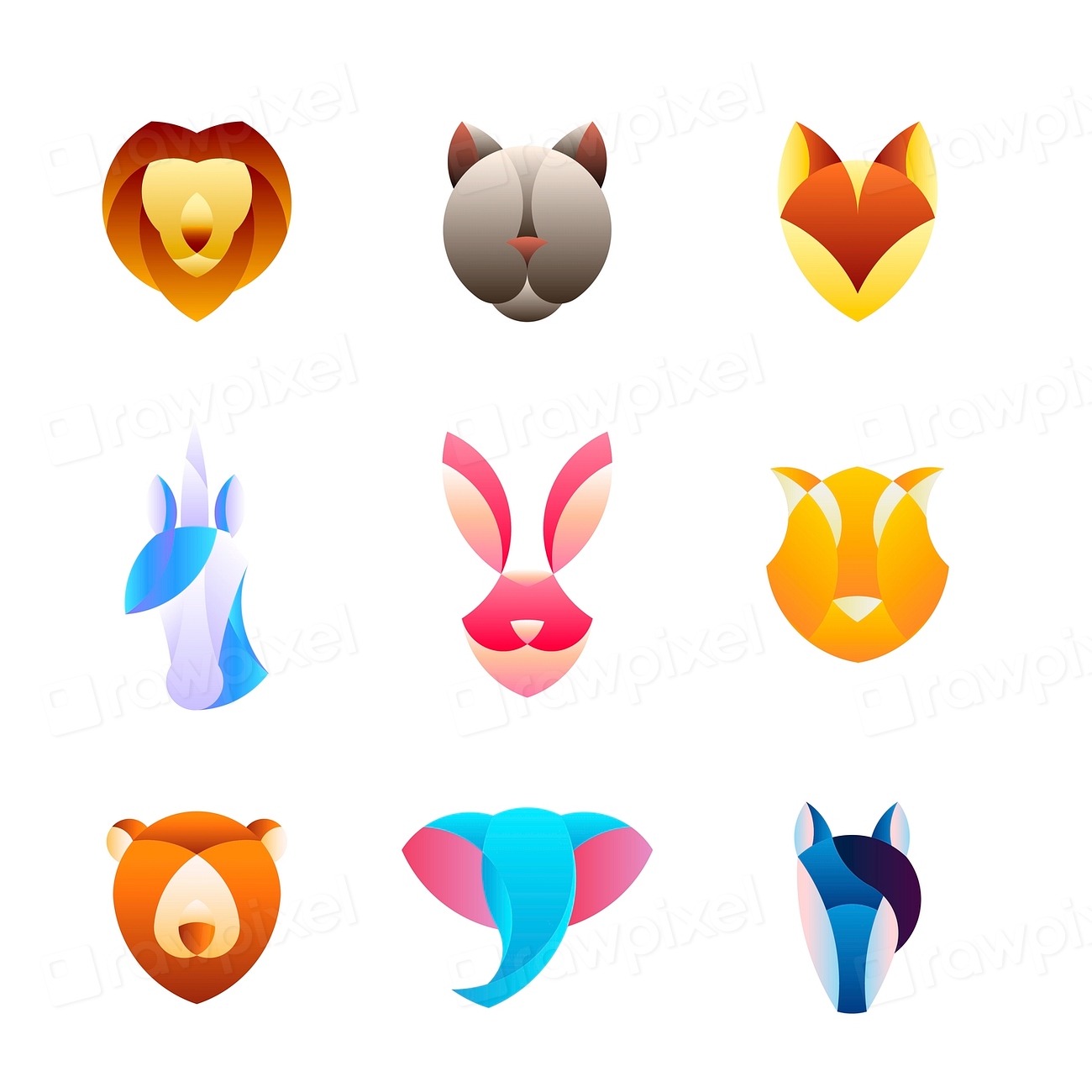 Set linear graphic animal heads | Free Vector - rawpixel