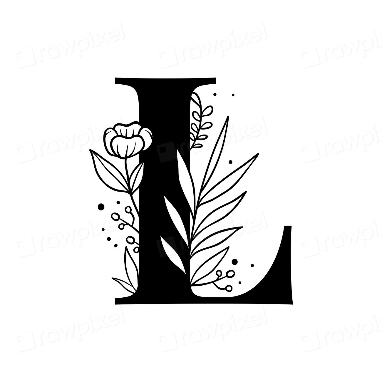 Letter L script psd floral | Premium PSD - rawpixel