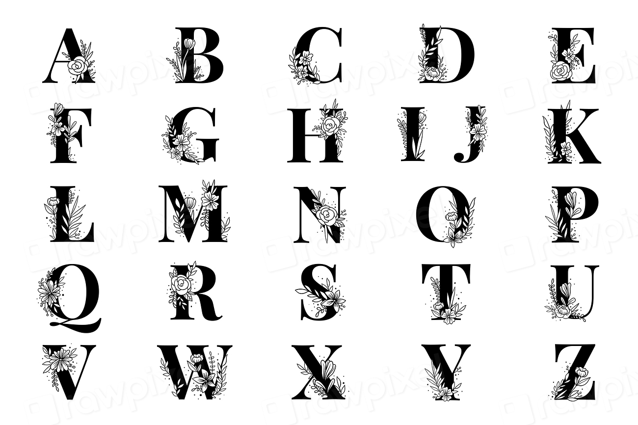 Floral alphabet font typography psd | Premium PSD - rawpixel