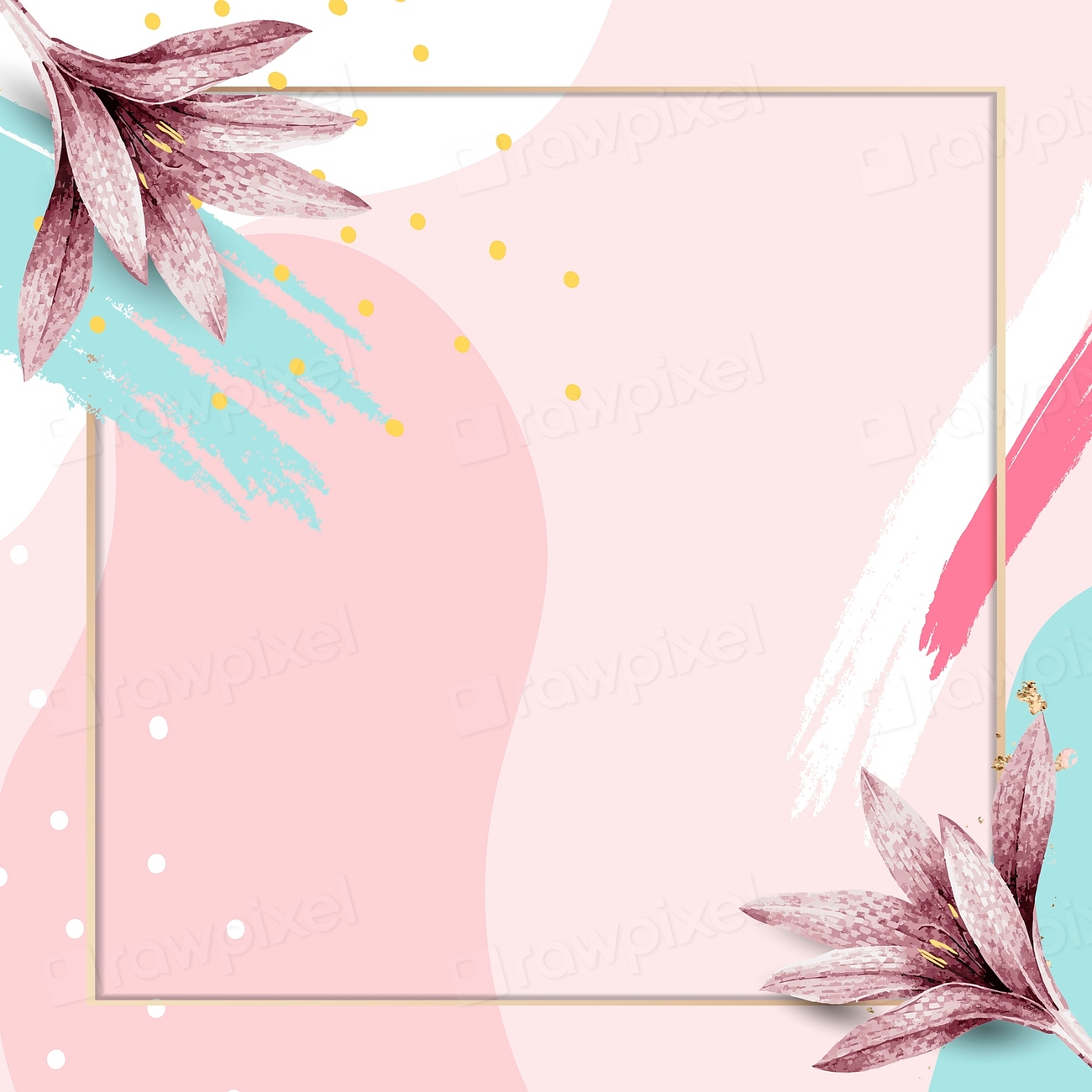 Golden square leafy Memphis frame | Premium Vector - rawpixel