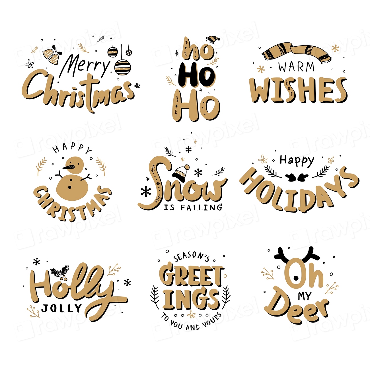 Christmas holiday greeting set typography | Premium Vector - rawpixel