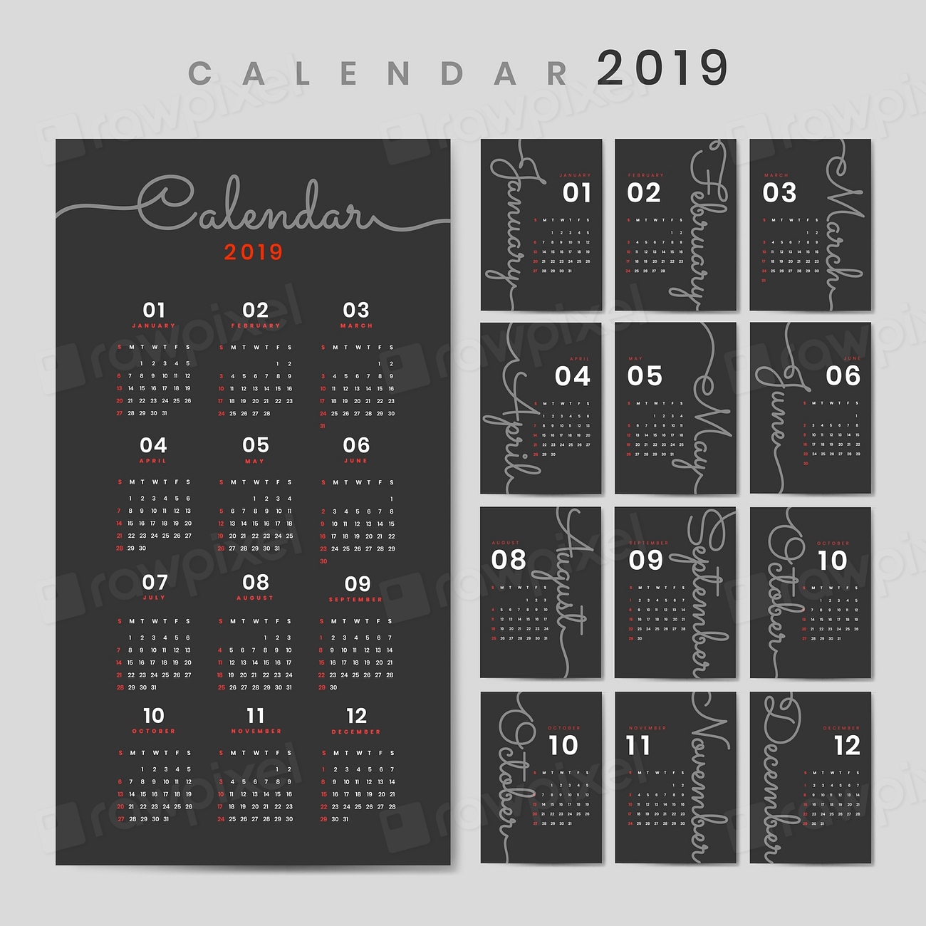 Black calendar 2019 poster vector | Free Vector - rawpixel