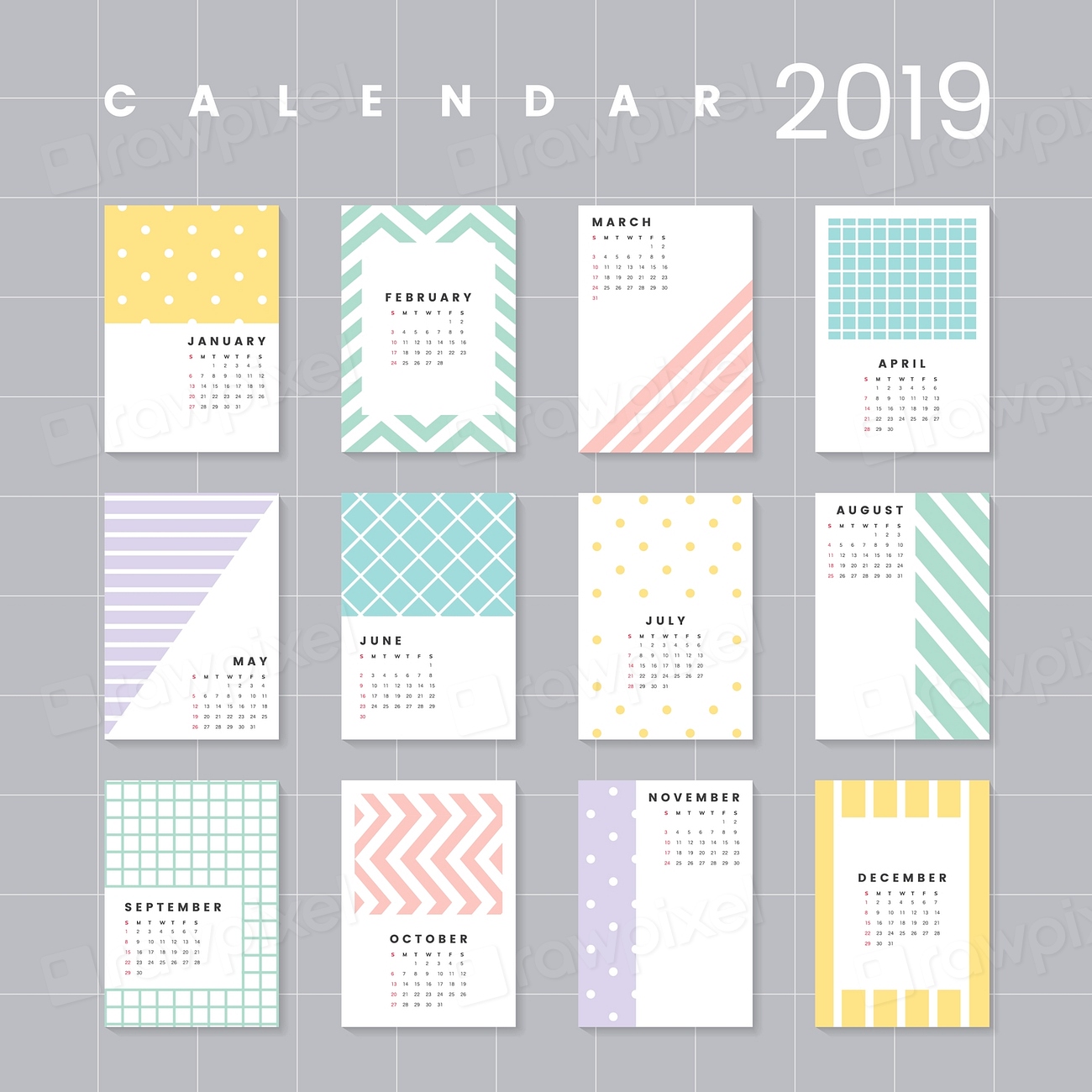 Pastel patterned calendar 2019 vector | Premium Vector - rawpixel