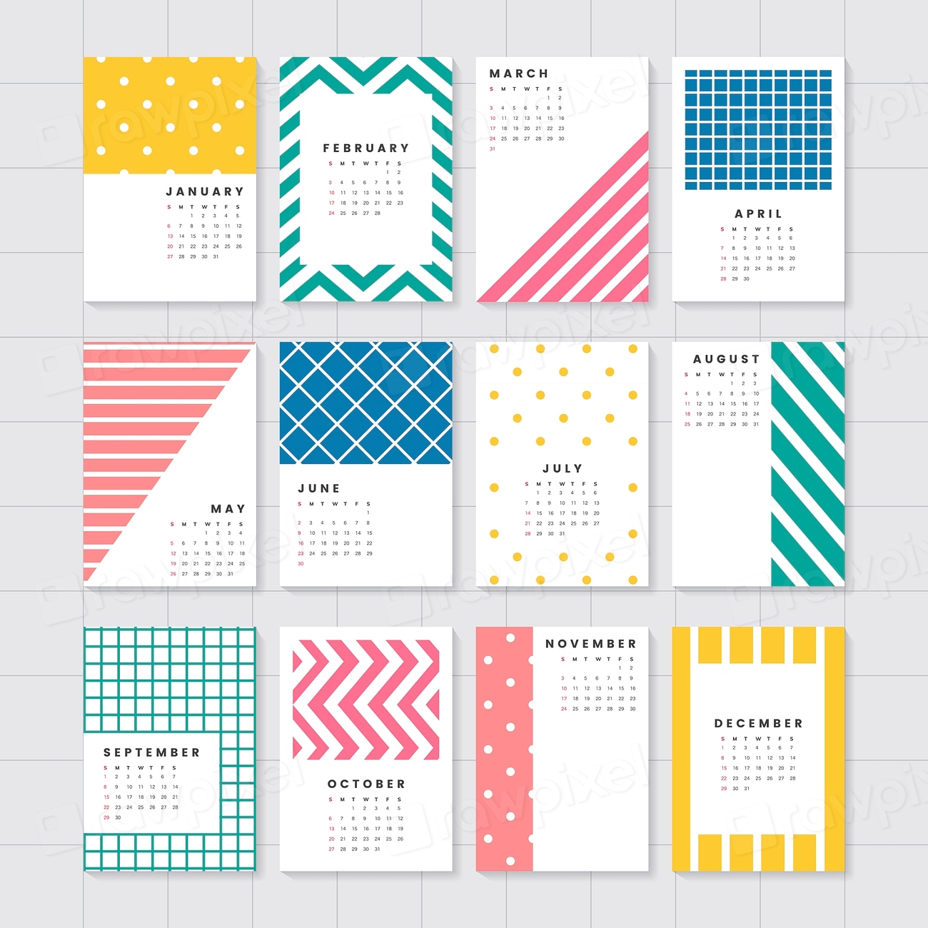 Pastel patterned calendar 2019 vector | Premium Vector - rawpixel