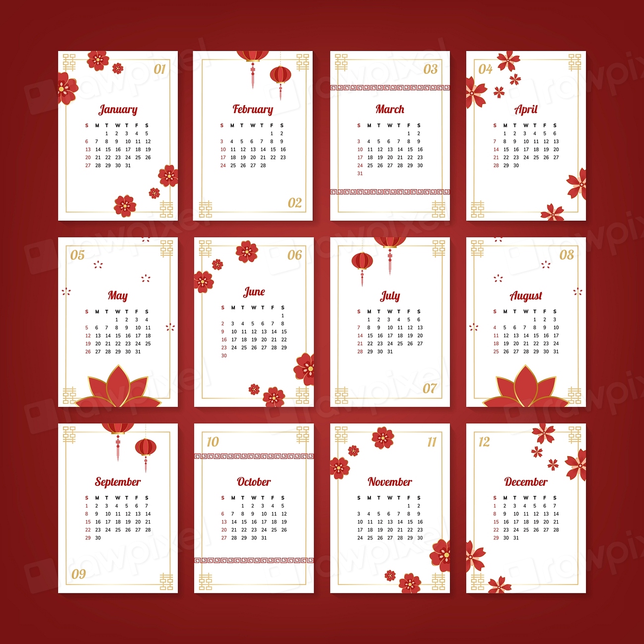 Red and gold Chinese calendar | Premium Vector - rawpixel