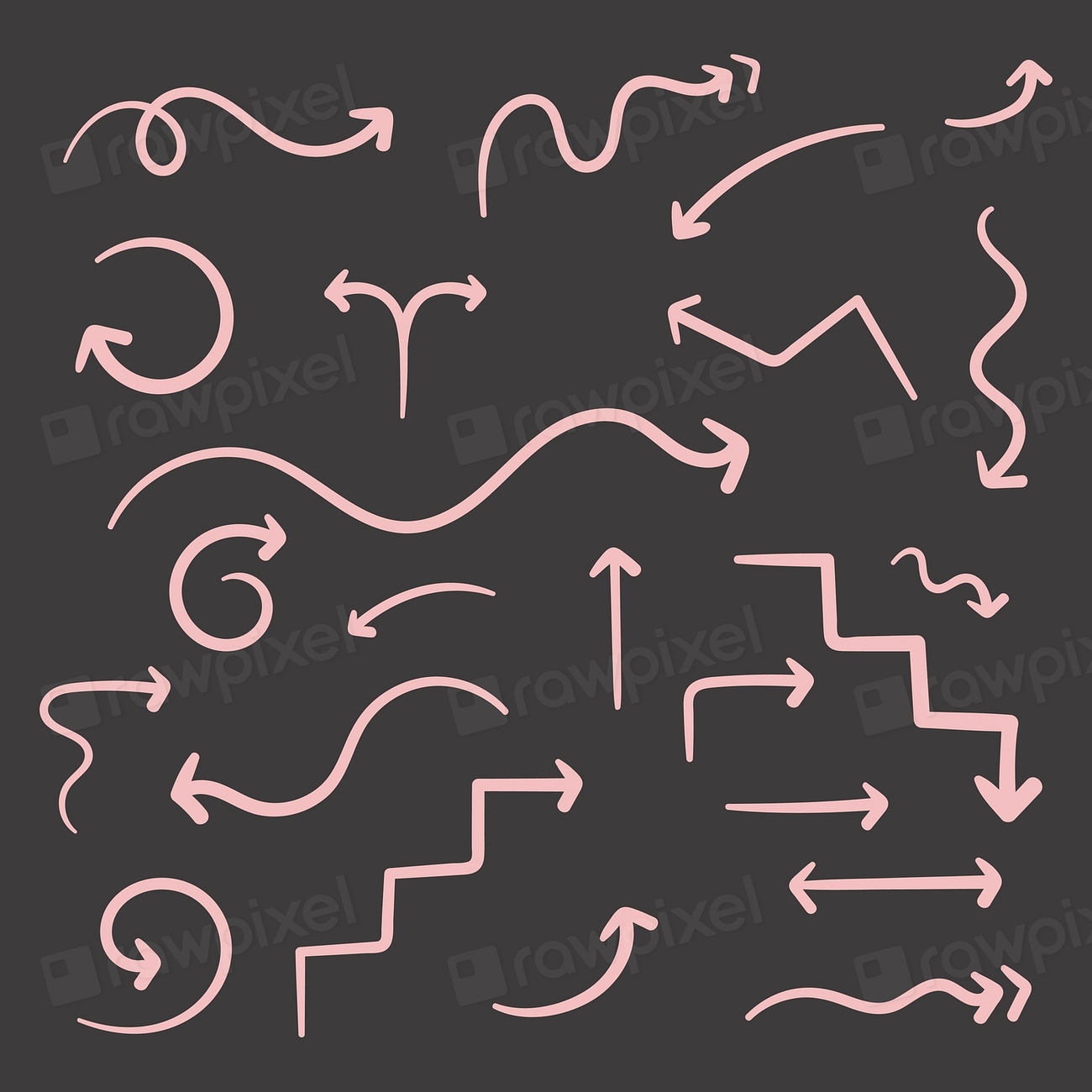 Pink arrow doodle vector collection | Premium Vector - rawpixel