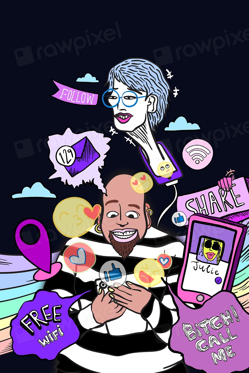 Hand drawn social media addicted | Premium Vector Illustration - rawpixel