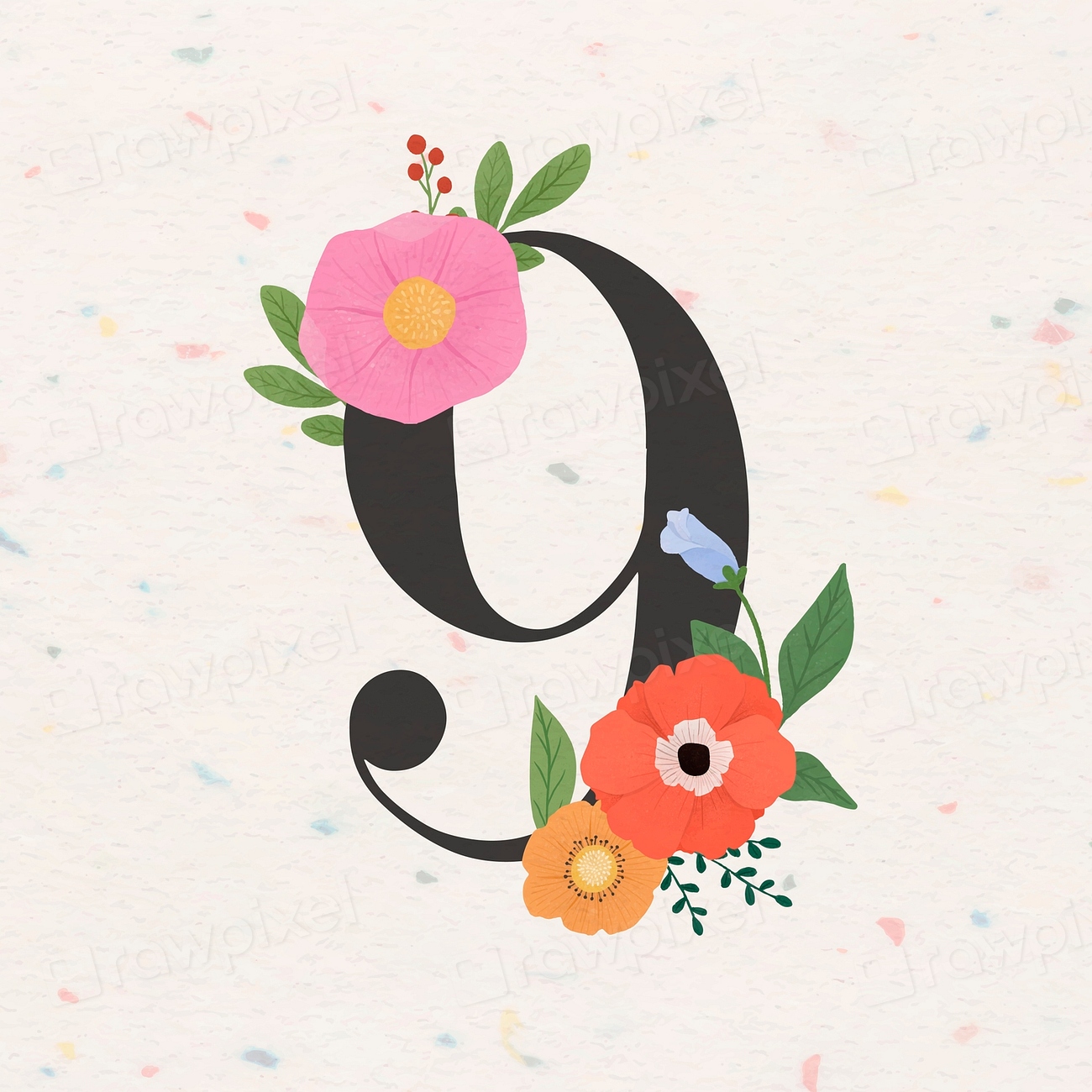 Watercolor floral number 9 vector | Premium Vector - rawpixel