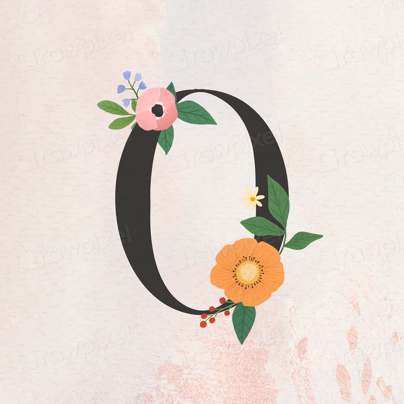 Watercolor floral number 0 vector | Premium Vector - rawpixel