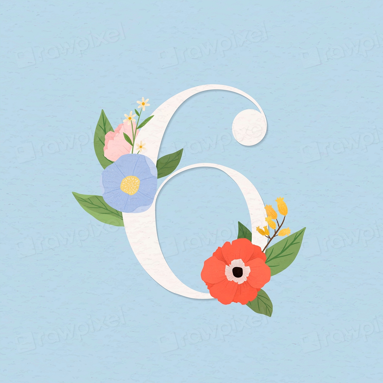 Watercolor floral number 6 vector | Premium Vector - rawpixel