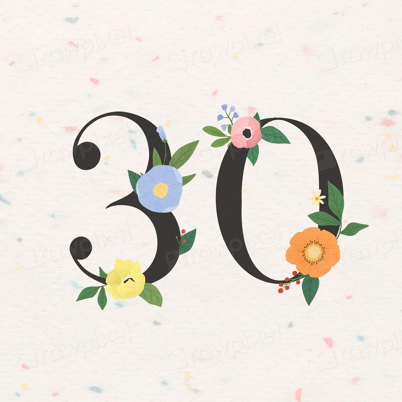 Watercolor floral number 30 vector | Premium Vector - rawpixel