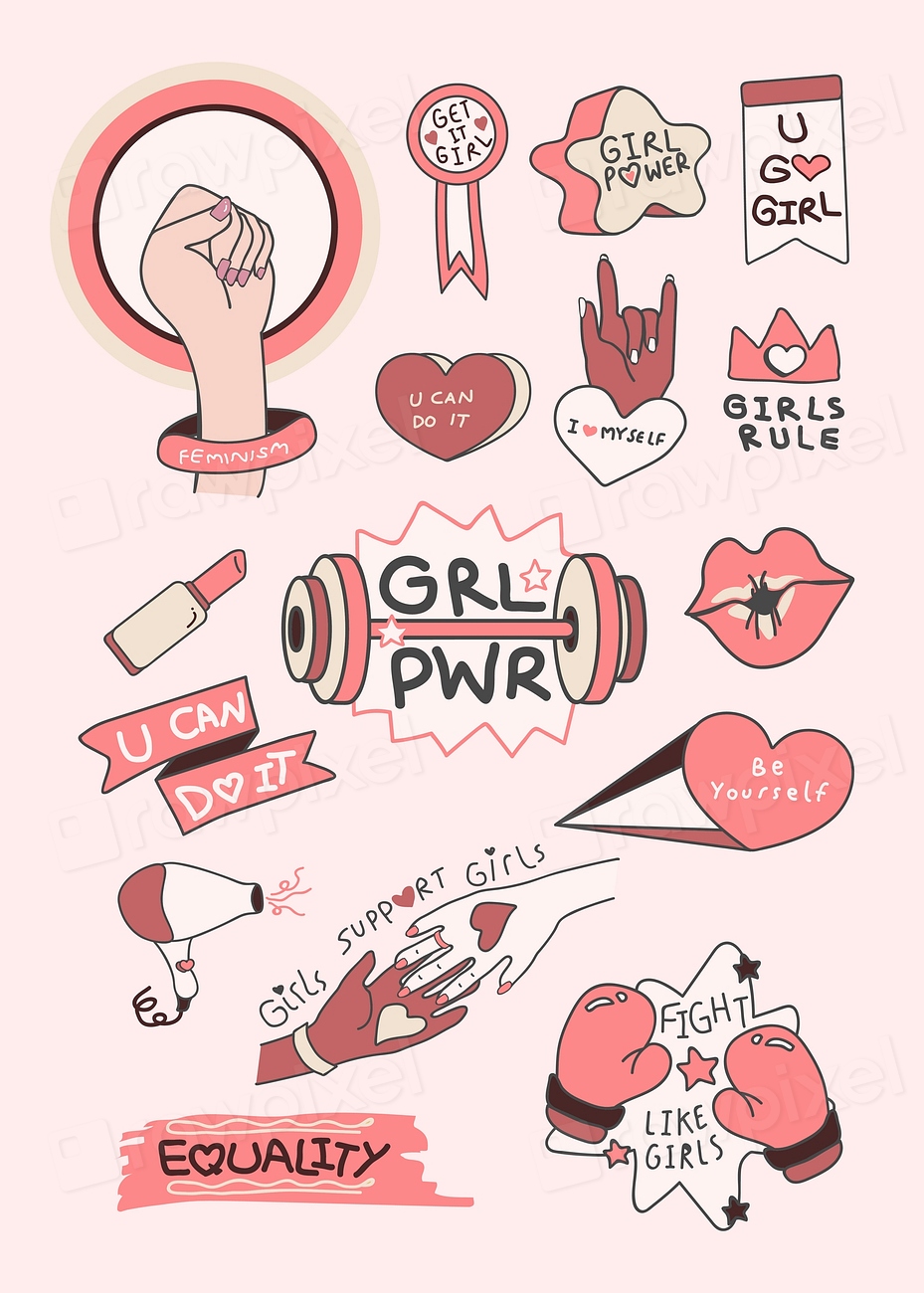 Pink girl power collection vectors | Premium Vector - rawpixel
