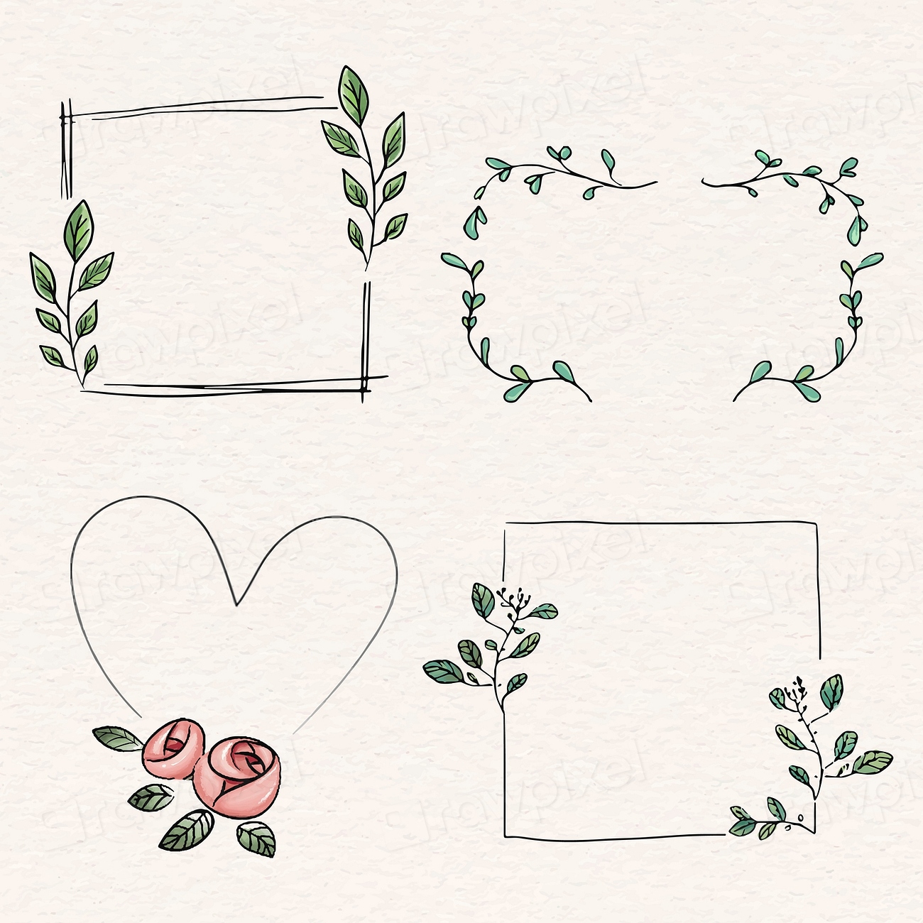 Doodle floral wreath vector collection | Premium Vector - rawpixel
