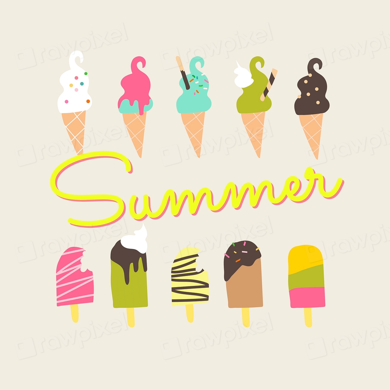 Colorful ice cream collection vector | Premium Vector - rawpixel
