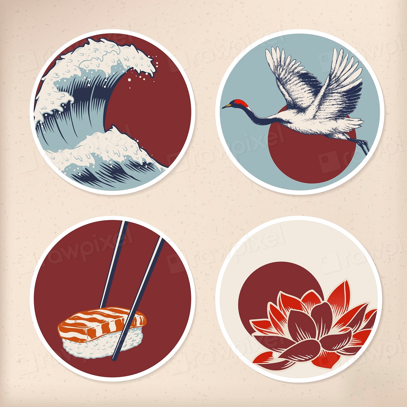 Traditional Japanese stickers beige background | Premium Vector - rawpixel