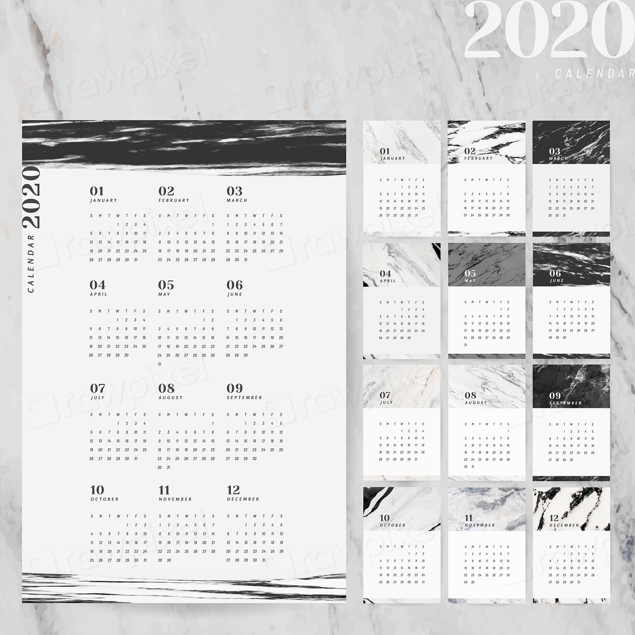 Black and white marble calendar | Premium Vector - rawpixel