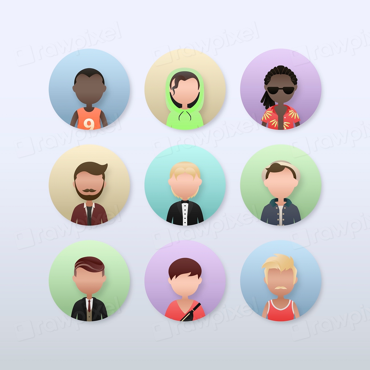Set diverse men avatar character | Premium PSD - rawpixel