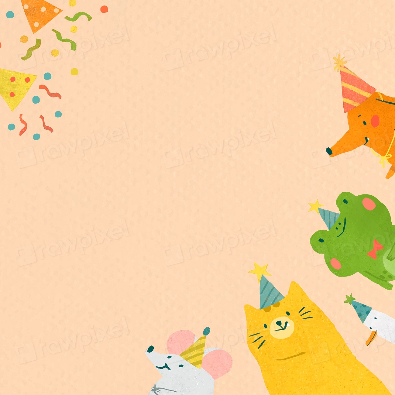 Animal doodle party frame vector | Premium Vector - rawpixel