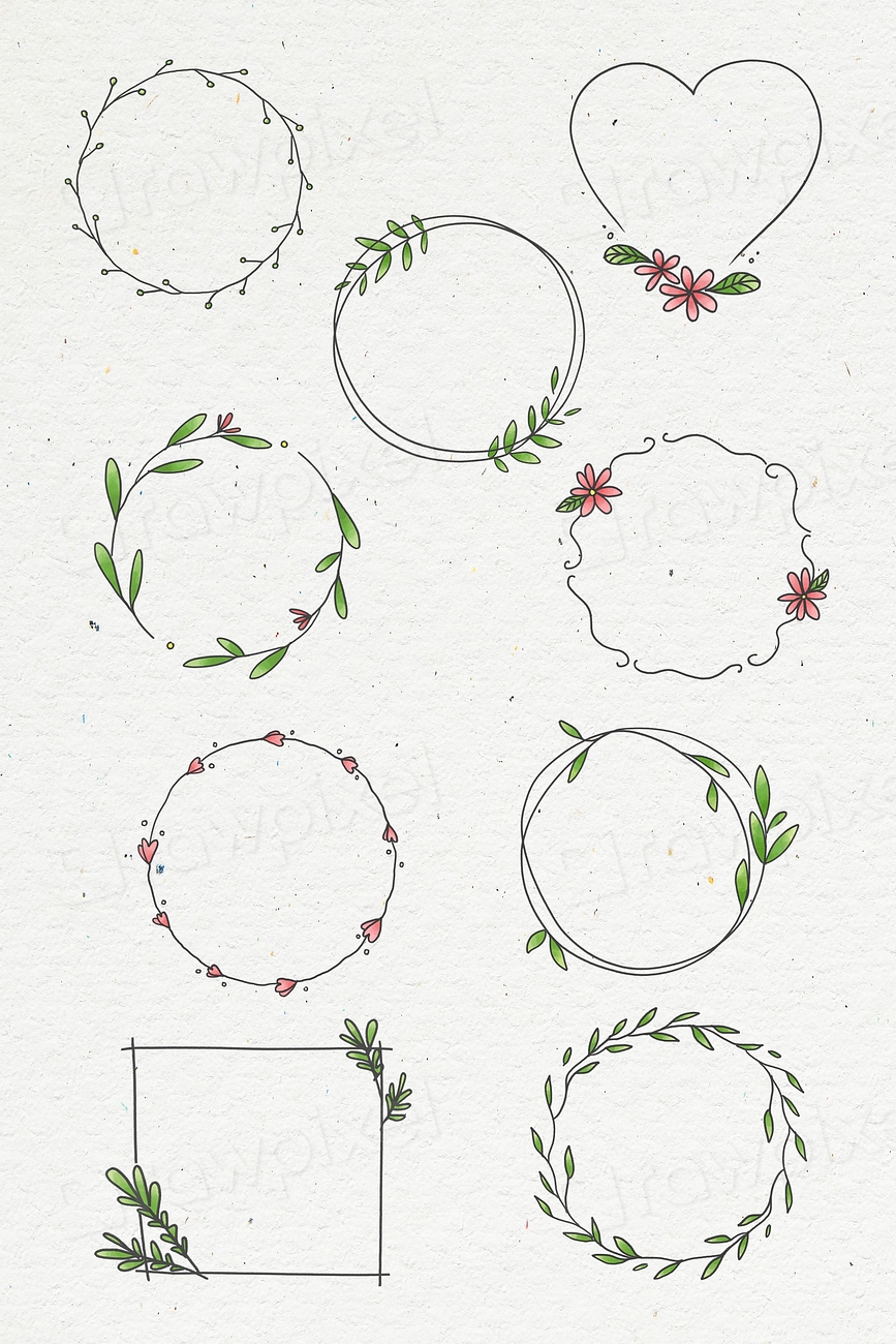 Doodle floral wreath vector collection | Premium Vector - rawpixel