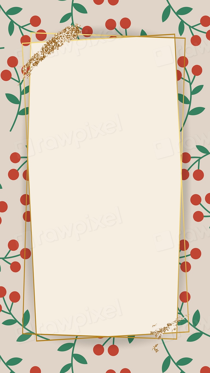 Gold frame red berry pattern | Premium Vector - rawpixel