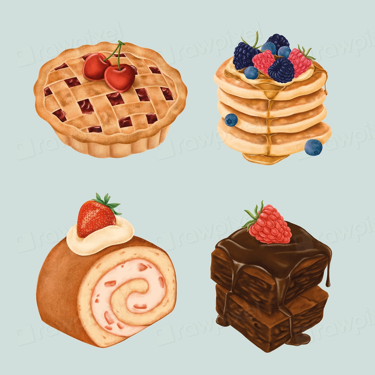 Delicious hand painted desserts vector | Free Vector - rawpixel