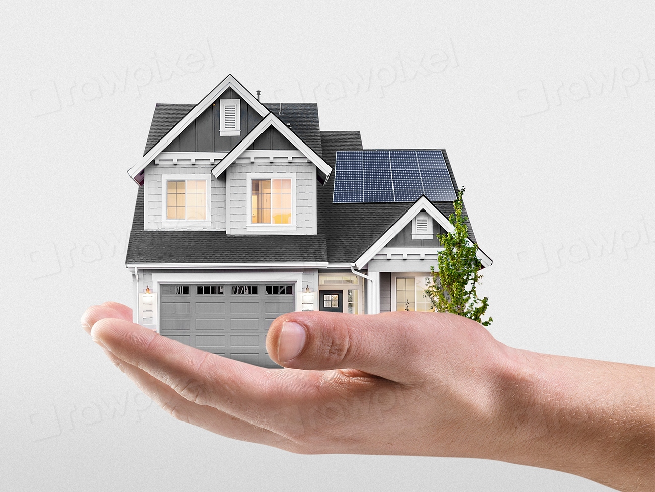 Hand presenting solar-powered house, home | Premium PSD - rawpixel