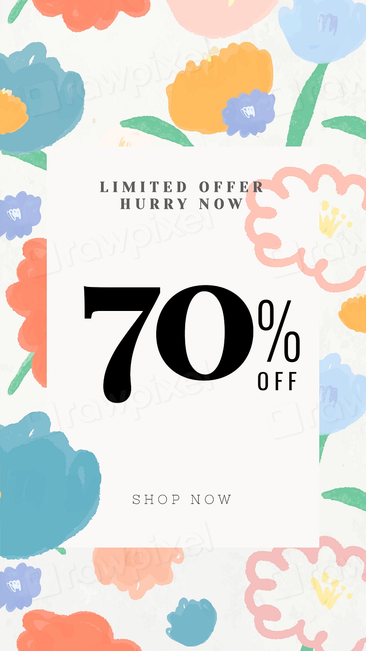 Sale 70% off promotion floral | Free PSD Template - rawpixel