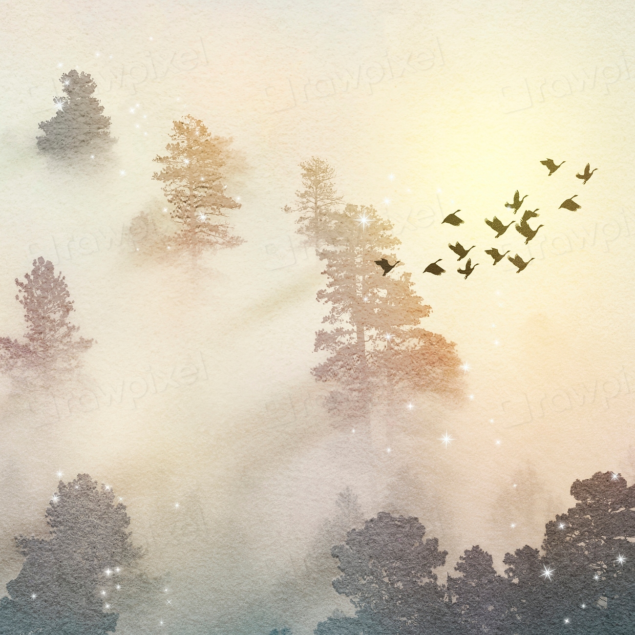 Glitter forest background, nature watercolor | Premium PSD - rawpixel