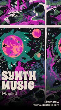 Synth music social story template | Premium Editable Template - rawpixel
