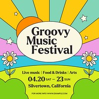 Groovy music festival Instagram post | Premium Editable Template - rawpixel
