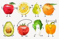 Fruit character watercolor element set, | Premium Editable Design ...
