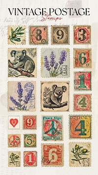 Vintage postage stamp set, editable | Premium Editable Design - rawpixel