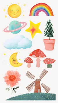 Editable cute nature sticker illustration | Premium Editable Design ...