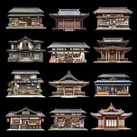 Traditional Japanese architectural storefronts set | Free PSD - rawpixel