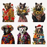 flower bear character collage isolated | Premium Photo - rawpixel