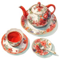 Elegant floral tea set illustration | Free Photo Illustration - rawpixel