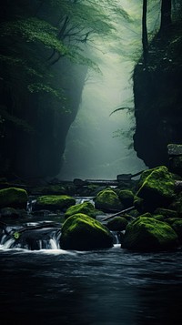 Dark forest waterfall green landscape | Free Photo - rawpixel