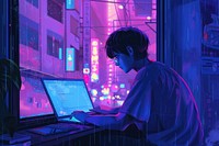 Using laptop purple architecture illuminated | Premium Photo ...