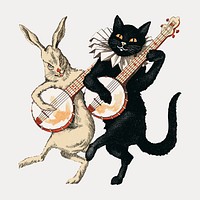 Cat & rabbit playing banjos | Free Vector - rawpixel