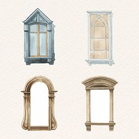Old European window architecture watercolor | Free Photo - rawpixel