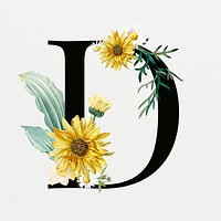 Summer alphabet D psd floral | Premium PSD - rawpixel