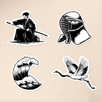 Traditional Japanese stickers beige background | Premium Vector - rawpixel